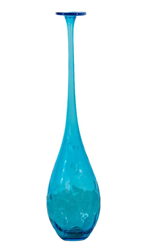 Lot A Slender Neck Blue Glass Vase H51cm