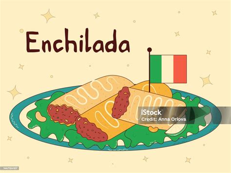 멕시코 전통 음식 엔칠 라다 손으로 그린 스타일의 벡터 그림 개념에 대한 스톡 벡터 아트 및 기타 이미지 개념 건강한 식생활 고기 Istock