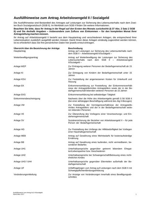 Pdf Ausfüllhinweise Zum Antrag Arbeitslosengeld Ii