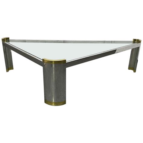 Ron Seff Large Coffee Table In Brushed Stainless Steel And Brass 1980s