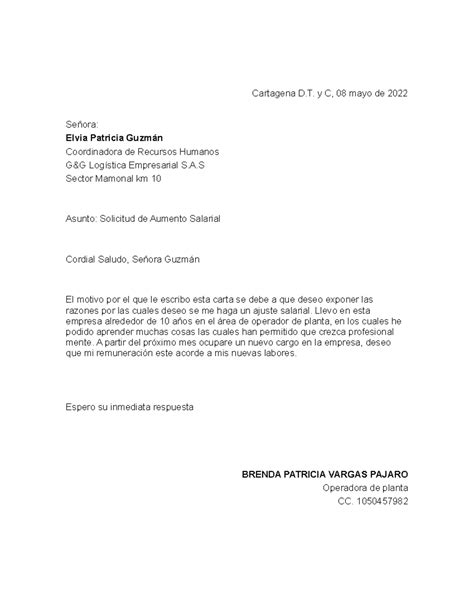 Carta De Aumento De Sueldo