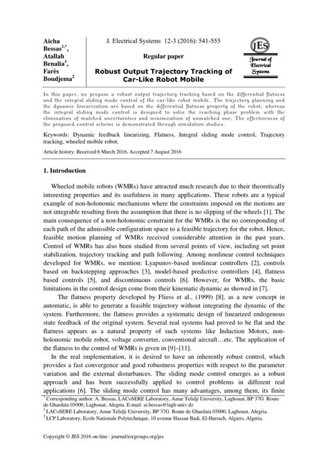 Pdf Robust Output Trajectory Tracking Of Car Like Robot Mobile