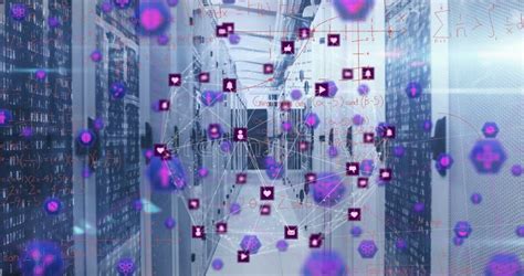 Animation Of Icons And Connected Icons Forming Globe Over Binary Codes