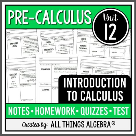 Pre Calculus Unit 12 Introduction To Calculus Unit 12 All Things Algebra