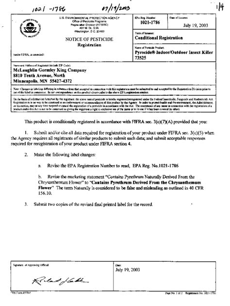 Fillable Online Us Epa Pesticide Product Label Pyrocide Indoor