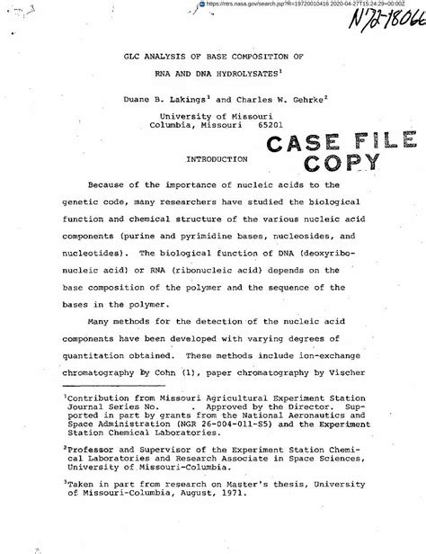 Pdf Glc Analysis Of Base Composition Of Rna And Dna · Glc