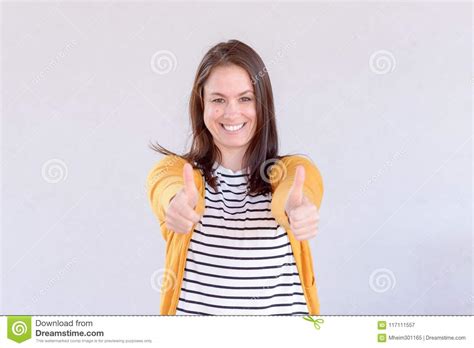 Enthusiastic Motivated Woman Giving A Thumbs Up Stock Image Image Of