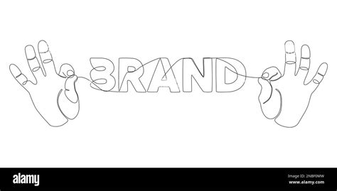 One Continuous Line Of Hand Holding A String With Brand Word Thin Line Illustration Vector