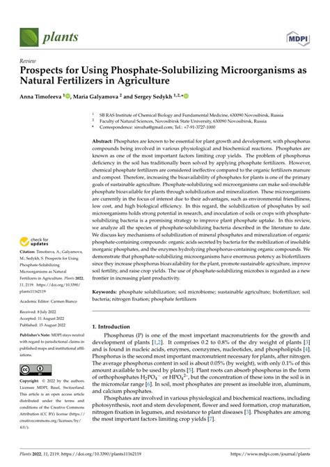 Pdf Prospects For Using Phosphate Solubilizing Microorganisms As Natural Fertilizers In
