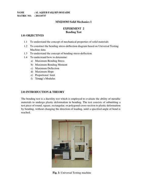 Solids Lab 2 201110737al Aqeeb Faiq Bin Rozaide Pdf Bending Deformation Engineering