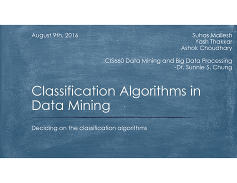 Classification Algorithm In Data Mining Suhas Yash Ashok Studocu