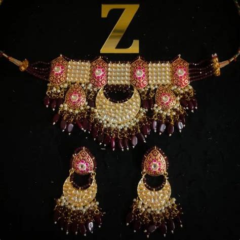 Zevar I Meenakari Choker Necklace With Earrings Set Nethi Chutti मांग