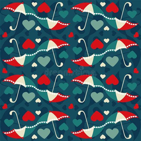 Umbrellas And Hearts Seamless Pattern Vector Stock Vector