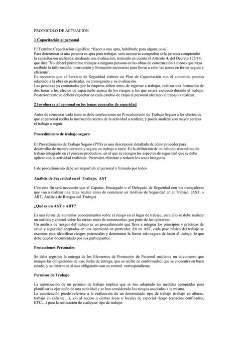 PROTOCOLO DE ACTUACIÓN 1 Capacitación al personal