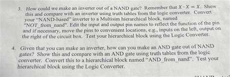 Solved How Could We Make An Inverter Out Of A NAND Gate Chegg