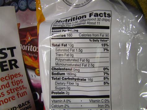 Fritos Original Corn Chip Nutrition Facts Label Original Corn Fritos