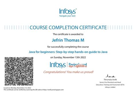 Jefrin Thomas On Linkedin Infosys Springboard Java