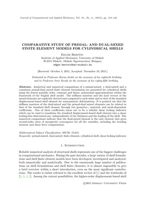 PDF Comparative Study Of Primal And Dual Mixed Finite Element Models
