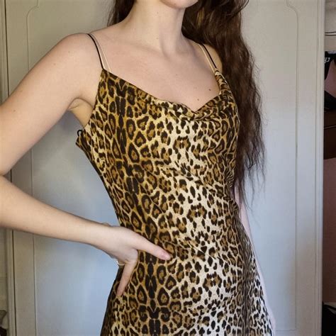 Leopard Print Mini Dress Side Slits Cowl Depop