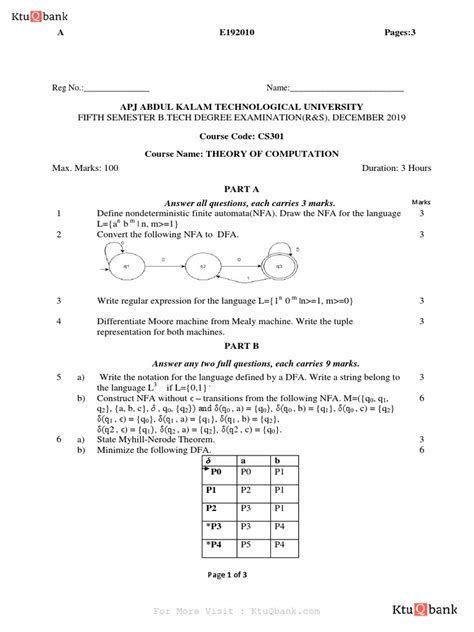 2019 Dec Cs301 E Ktu Qbank Pdf Applied Mathematics Theory Of
