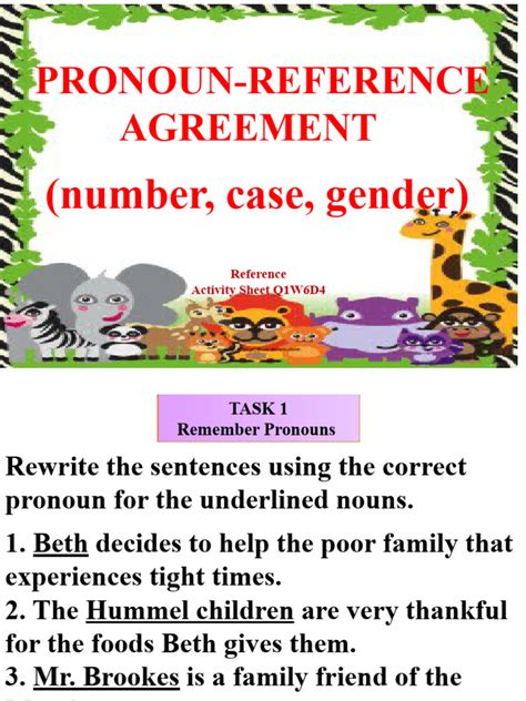 Pronoun Reference Agreement Number Case Gender Pdf Noun Verb