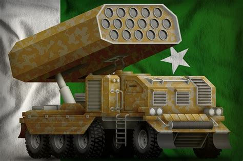 로켓 포병 미사일 발사기에 파키스탄 국기 배경 모래 위장 3 차원 일러스트 레이 션 육군에 대한 스톡 사진 및 기타 이미지 육군 파키스탄 교통수단 Istock