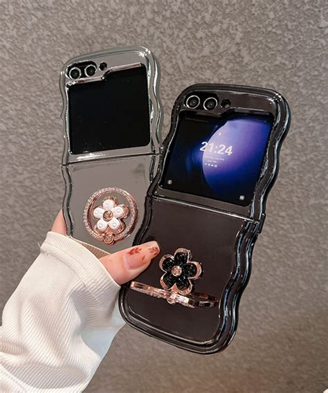 플라워 큐빅 핑거 링 홀더 웨이브 실리콘 범퍼 삼성 갤럭시 Z플립6 Z플립5 Z플립4 Z플립3 제트플립5 제트플립4 제트플립3 지플립5 지플립4 지플립3 Zflip6 케이스