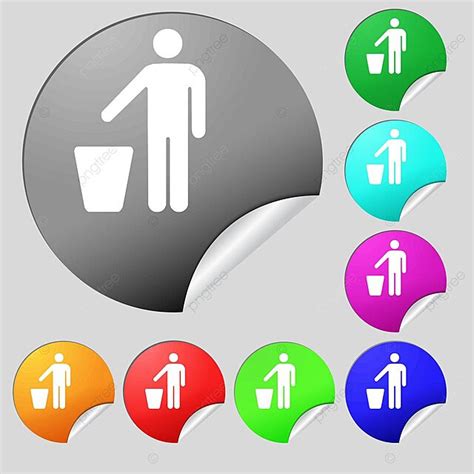 Colorful Circular Buttons And Stickers Set With Trash Disposal Icon Vector Illustration Vector