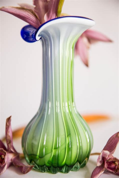 Midcentury Vintage Green And Blue Murano Vase Italy 1960s For Sale At