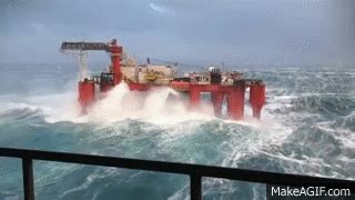 Huge Waves Crash Against Swaying North Sea Oil Rig On Make A 