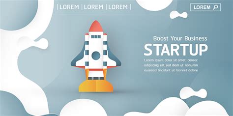 종이 절단 공예 및 종이 접기 스타일에서 시작 개념 벡터 일러스트 레이 션 로켓은 파란 하늘을 날고 있다 웹 배너 포스터 표지 광고에 대 한 템플릿 디자인입니다 아이 들을