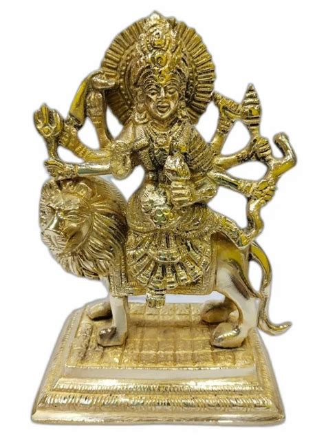Golden Gold Plated Brass Sherawali Mata Statue For Worship Size 7