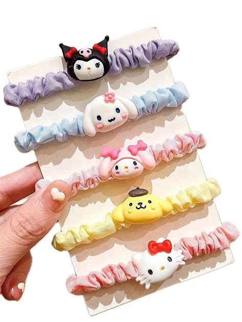 Sanrio ยางรดผมนารกจาก Sanrio 6 ชน เซต มลาย Kuromi Pompompurin
