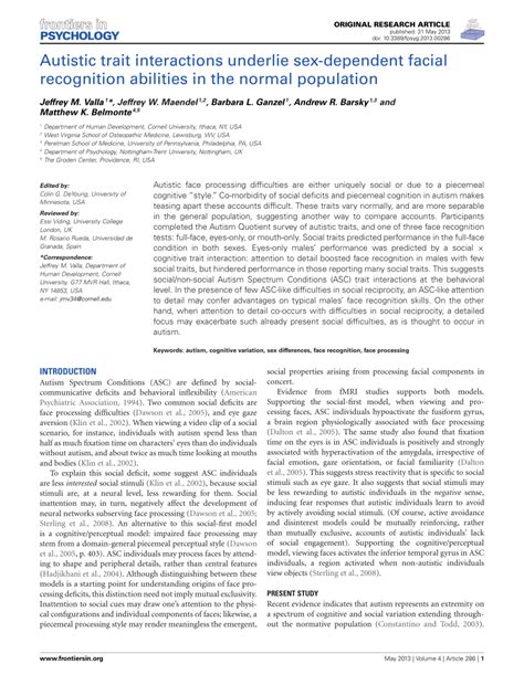 Pdf Autistic Trait Interactions Underlie Sex Dependent Facial