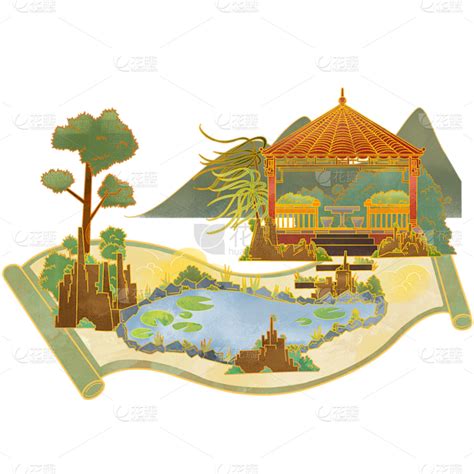 中国风 国潮山水园林卷轴10