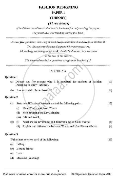 Fashion Designing Theory Isc Commerce Class Question
