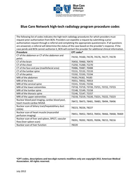 Pdf High Tech Radiology Procedure Code Summary E …ereferrals Bcbsm