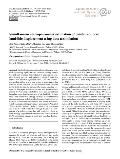 Pdf Simultaneous Stateparameter Estimation Of Rainfall Induced