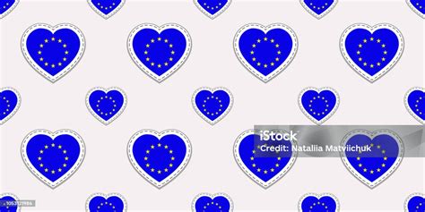 유럽 연합 깃발 완벽 한 패턴입니다 벡터 Eu 국기 Stikers입니다 사랑 하트 기호 여행 스포츠 페이지 관광 지리적 정치적 지도 제작 배경 Eurozone에 대한 스톡