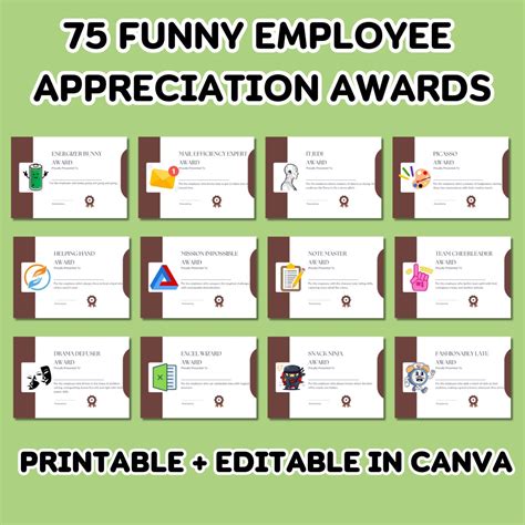 Funny Employee Appreciation Awards 75 Printable Certificates Editable