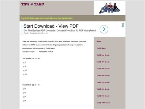 Taks Math Quiz Horizontal Addition Interactive For 1st 3rd Grade