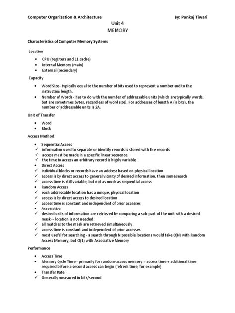 Unit 4 Memory Computer Organization And Architecture By Pankaj Tiwari Download Free Pdf