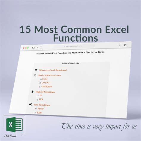 15 Most Common Excel Functions Template For Excel Excel Etsy
