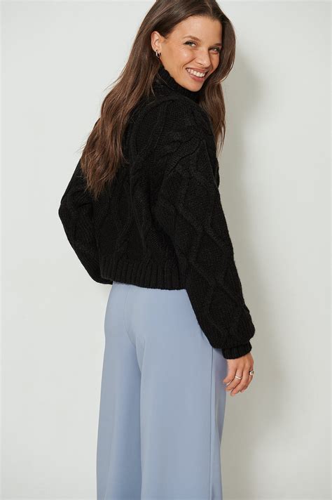 Knitted High Neck Cable Sweater Black Na Kd