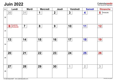 Calendrier Juin 2022 Pdf Excel Et Word Calendarpedia