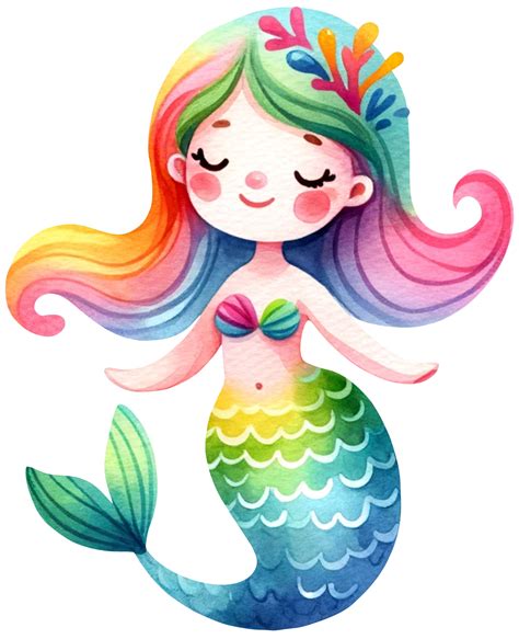 Ai Generated Watercolor Mermaid Fantasy Colorful Character Illustration