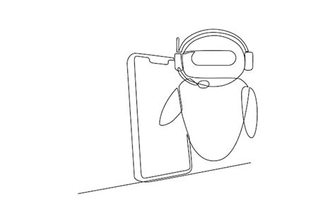 Premium Vector Single One Line Drawing Chat With The Robot Smartphone And Laptop Chatbot