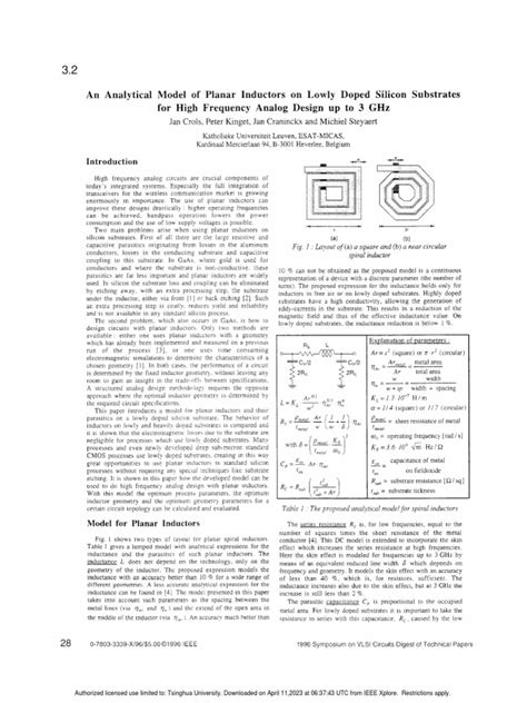 An Analytical Model Of Planar Inductors On Lowly Doped Silicon Substrates For High Frequency