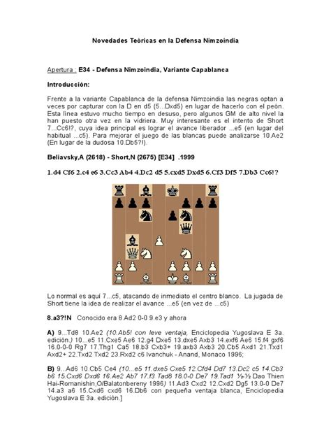 Novedades Teóricas En La Defensa Nimzoindia Pdf Aperturas De