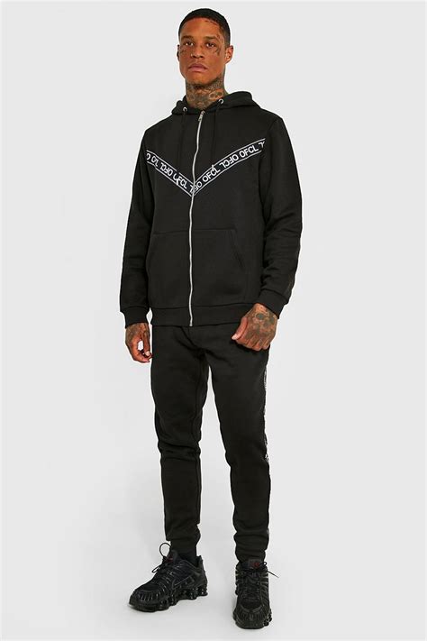 Mens Ofcl Tape Zip Through Hooded Tracksuit Boohoo Uk